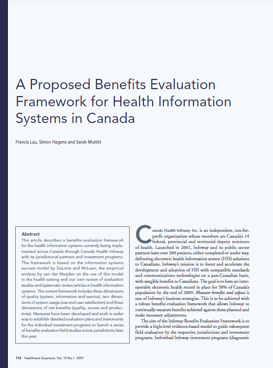 A Proposed Benefits Evaluation Framework For Health Information Systems